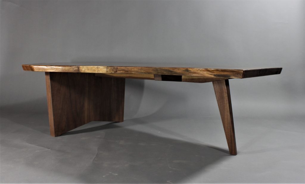 Walnut slab live edge coffee table with figured maple bowties | Mid ...